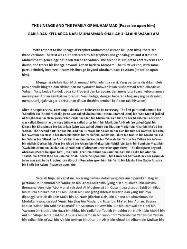 The Lineage and The Family of Muhammad | PDF | Arabs | Banu Hashim