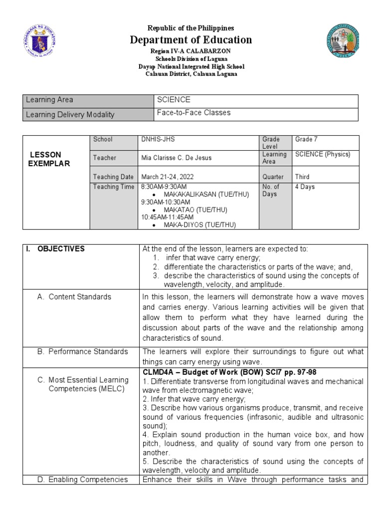 Department of Education: Republic of The Philippines | PDF | Sound | Waves