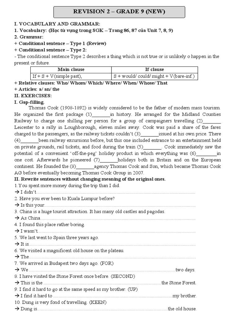Grade 9 Revision: Vocabulary & Grammar | PDF