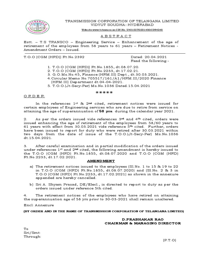 Website:www - Tstransco.in CIN No: U40102TG2014SGC094248: Amendment | PDF