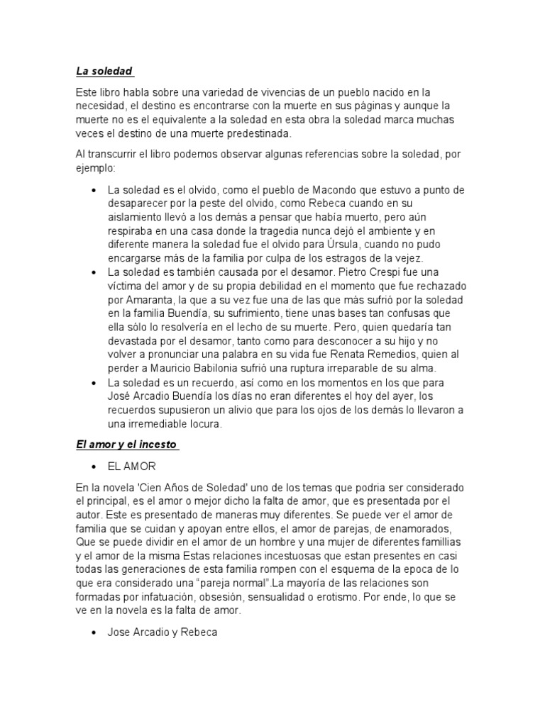 Soledad y amor en Cien Años de Soledad | PDF | Incesto | Amor