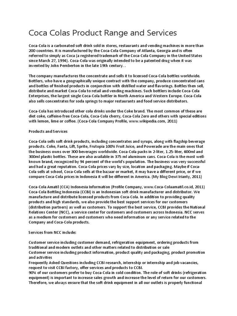 Coca Colas Product Range and Services | PDF | The Coca Cola Company ...