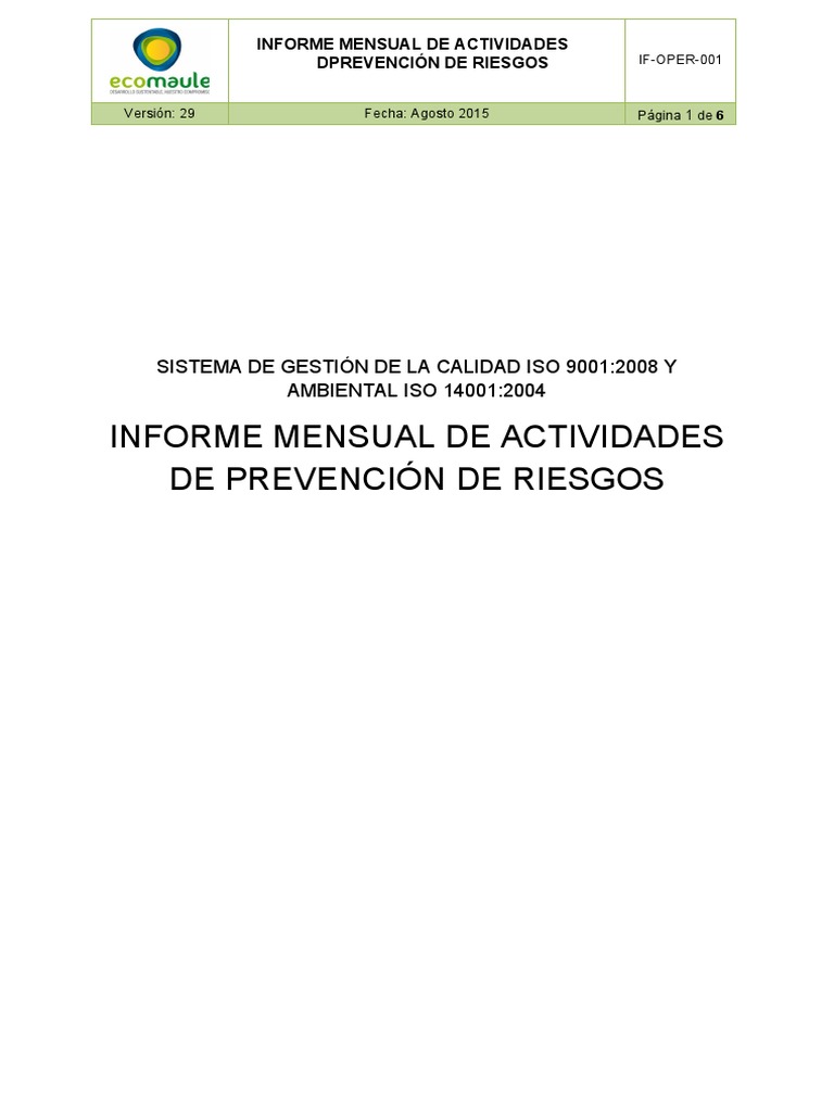 Formato Informe Mensual | PDF