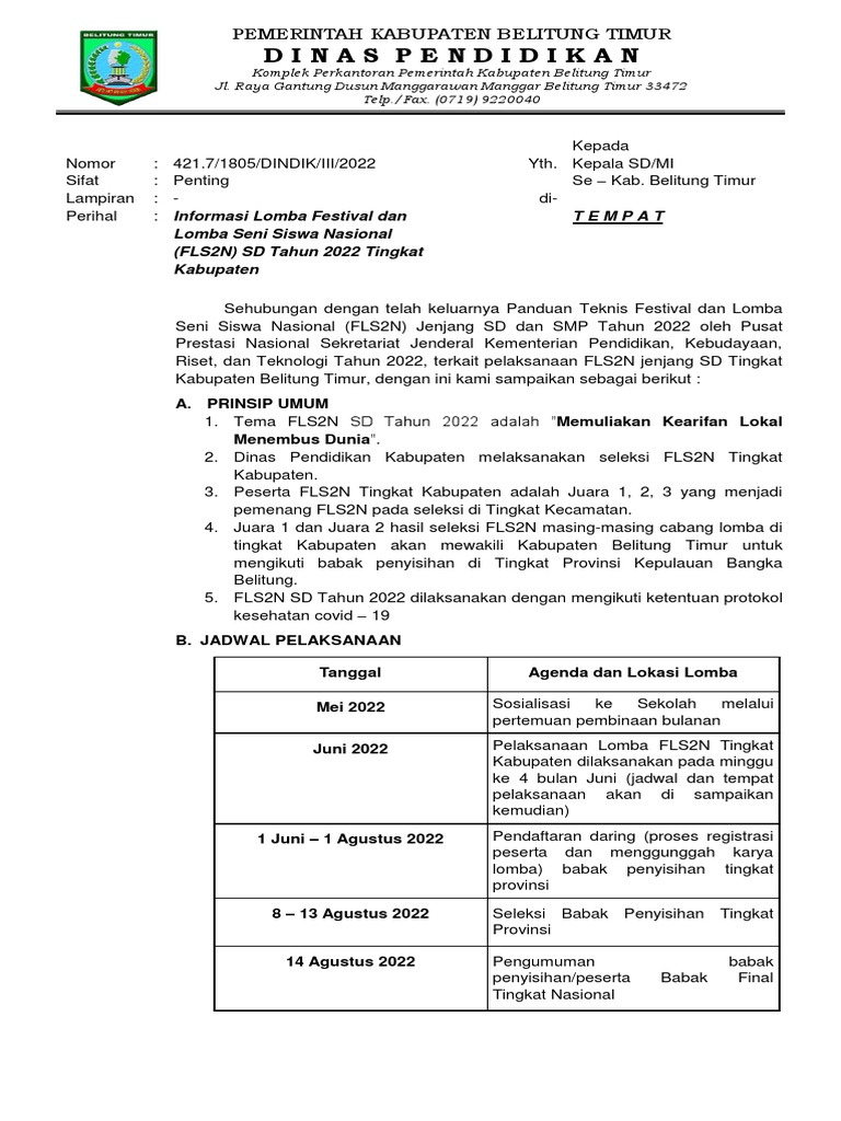 Surat Pemberitahuan FLS2N Tahun 2022 | PDF