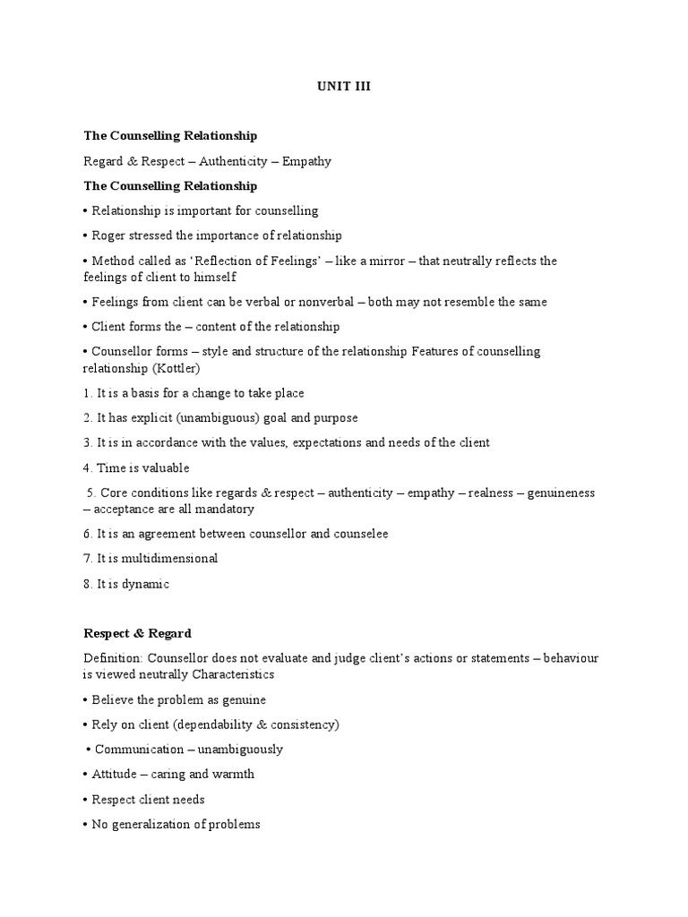 C & G - Unit III | PDF | Psychotherapy | Empathy