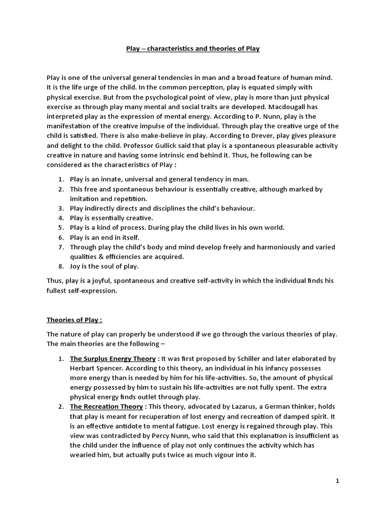 Theories and Characteristics of Play | PDF | Mind | Metaphysics Of Mind
