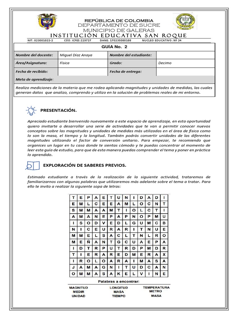 Guia 2. Física - Grado Decimo - Magnitudes y Unidades de Medidas en Física. | PDF | Kilogramo | Masa