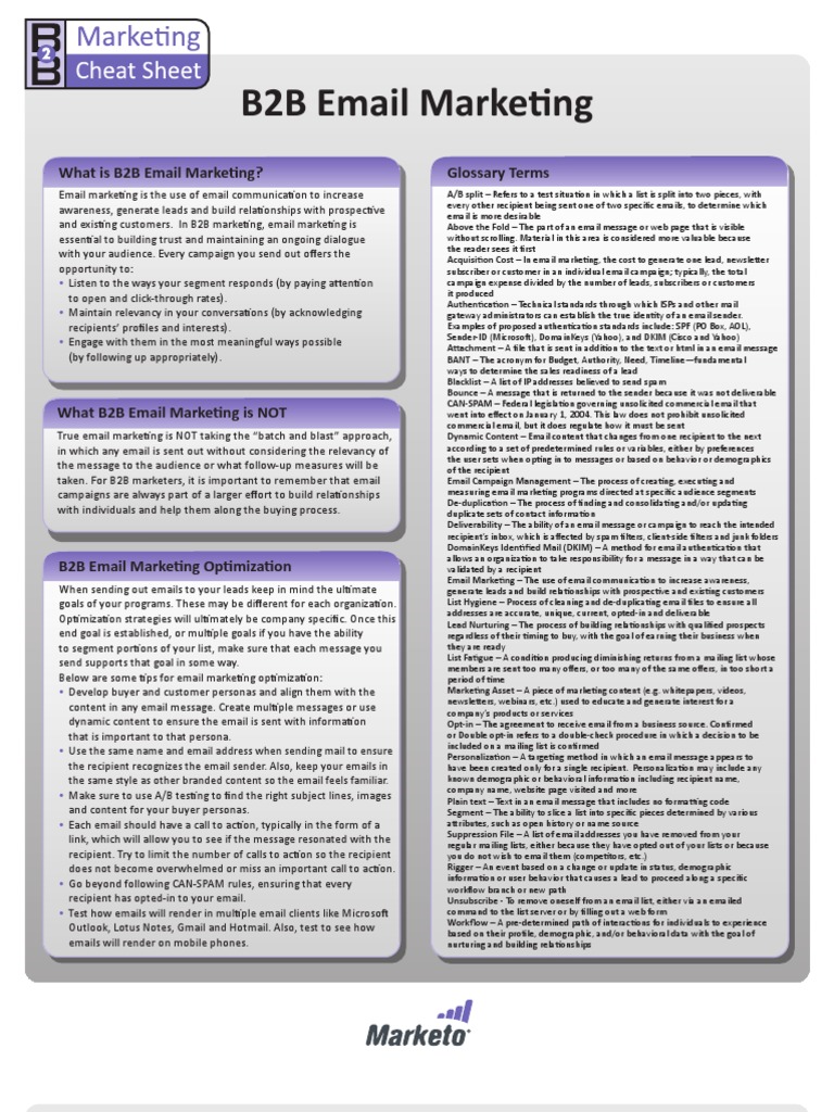 B2B Email Marketing Cheat Sheet | PDF | Business