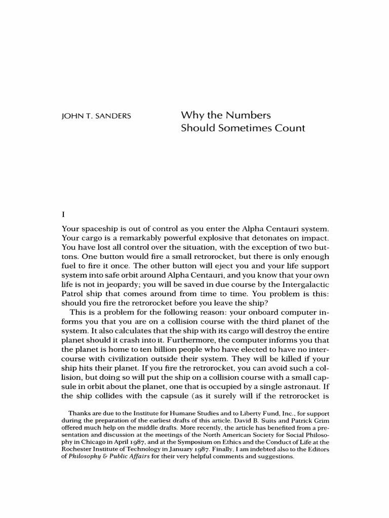 Sanders Why The Numbers Should Sometimes Count | PDF | Reason | Thought