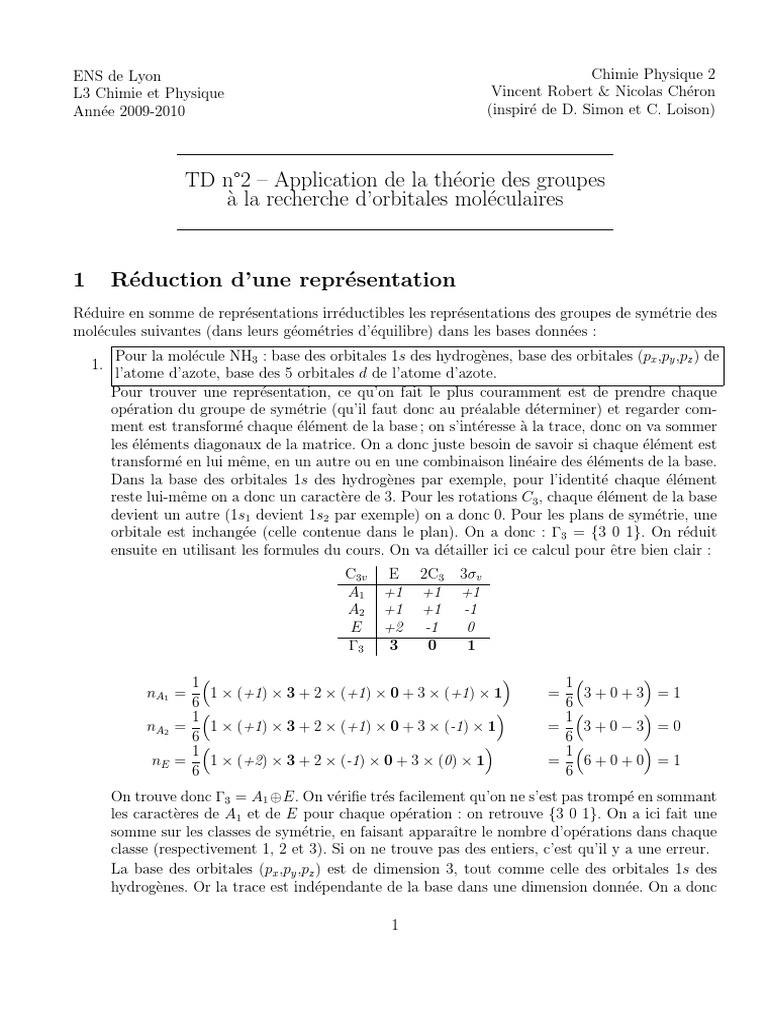 L3 TheorieGroupes - TD2 Corrige | PDF | Orbitale moléculaire | Matrice (Mathématiques)
