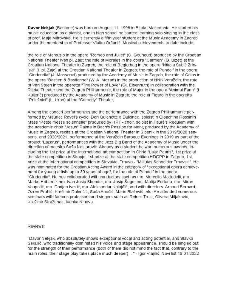 Biography ENG | PDF | Classical Music | Opera