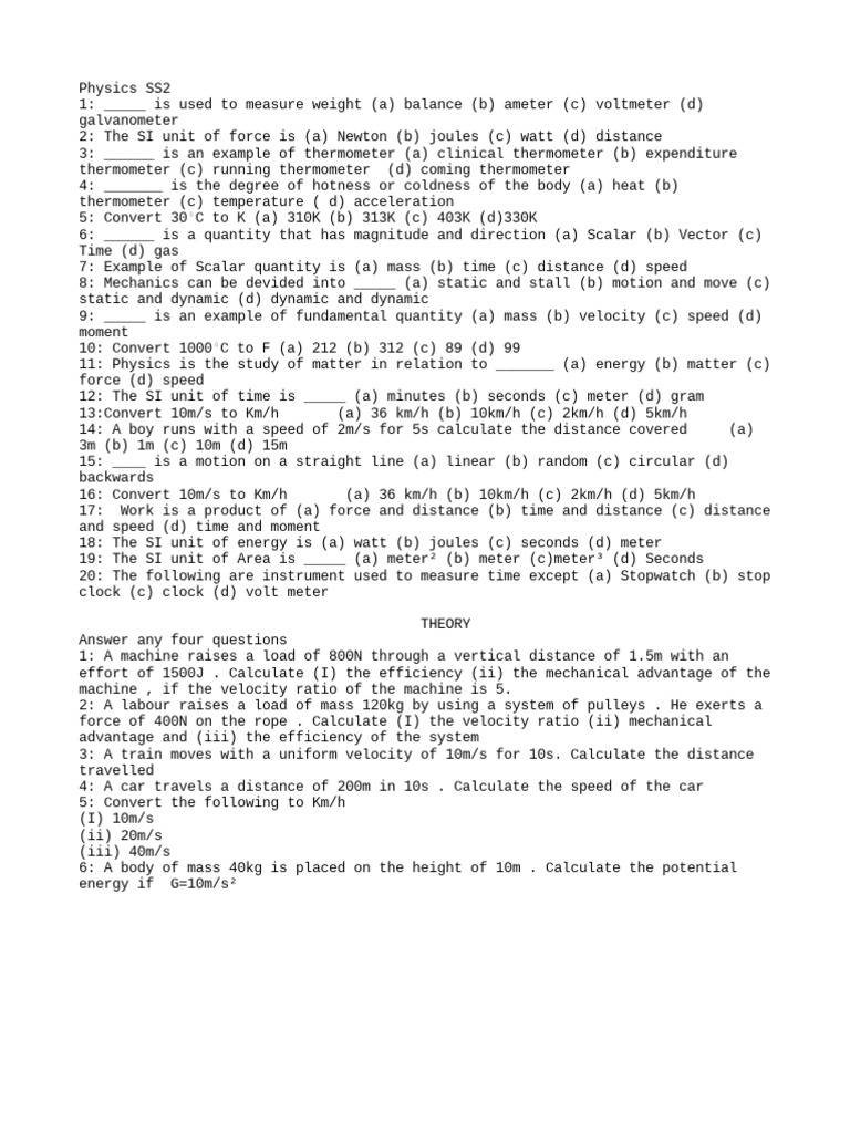 Physics SS2-WPS Office | PDF | Force | Speed