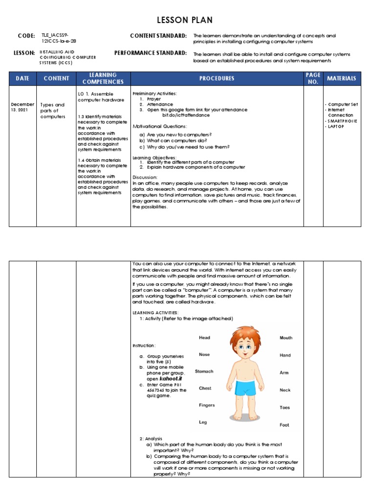 Lesson Plan New Parts of Computer Walkthrough | PDF | Computer Hardware ...
