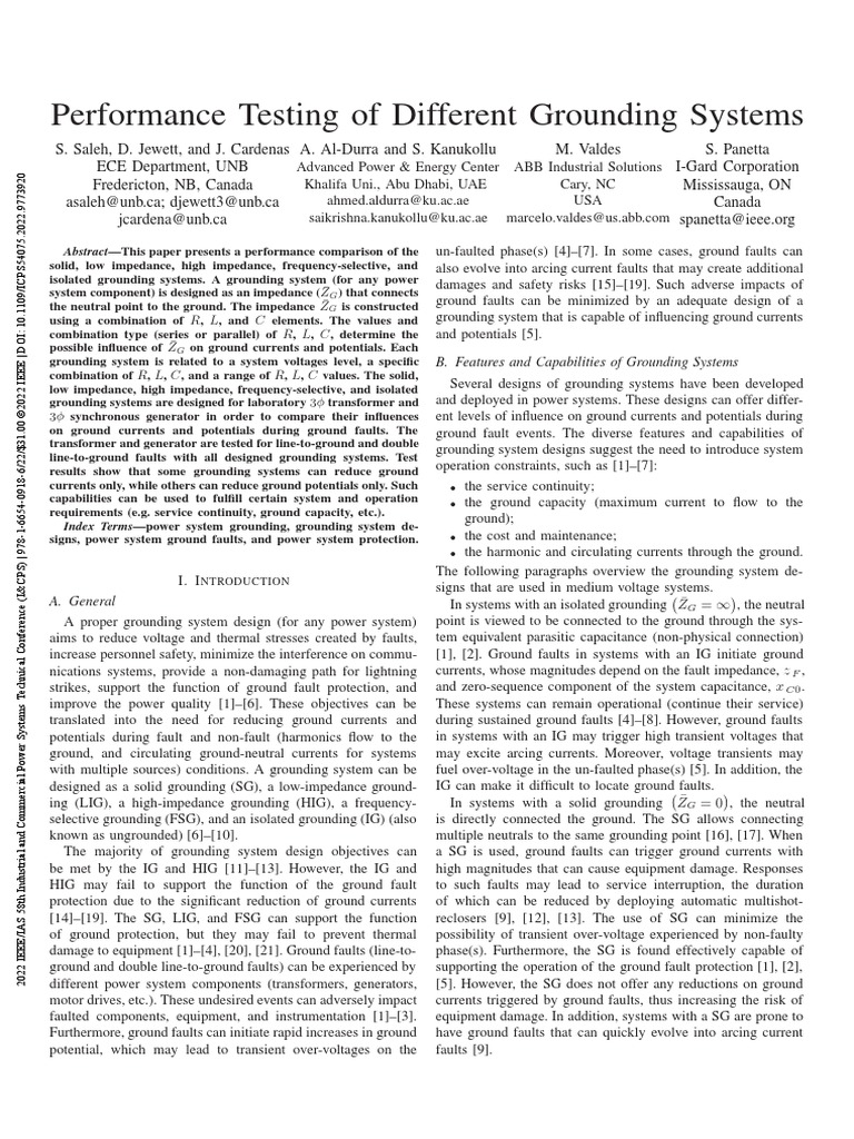 Performance Testing of Different Grounding Systems | PDF | Transformer ...