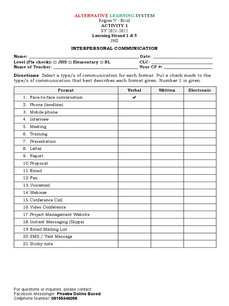 Module 2 Interpersonal Communication Activity 1 | PDF