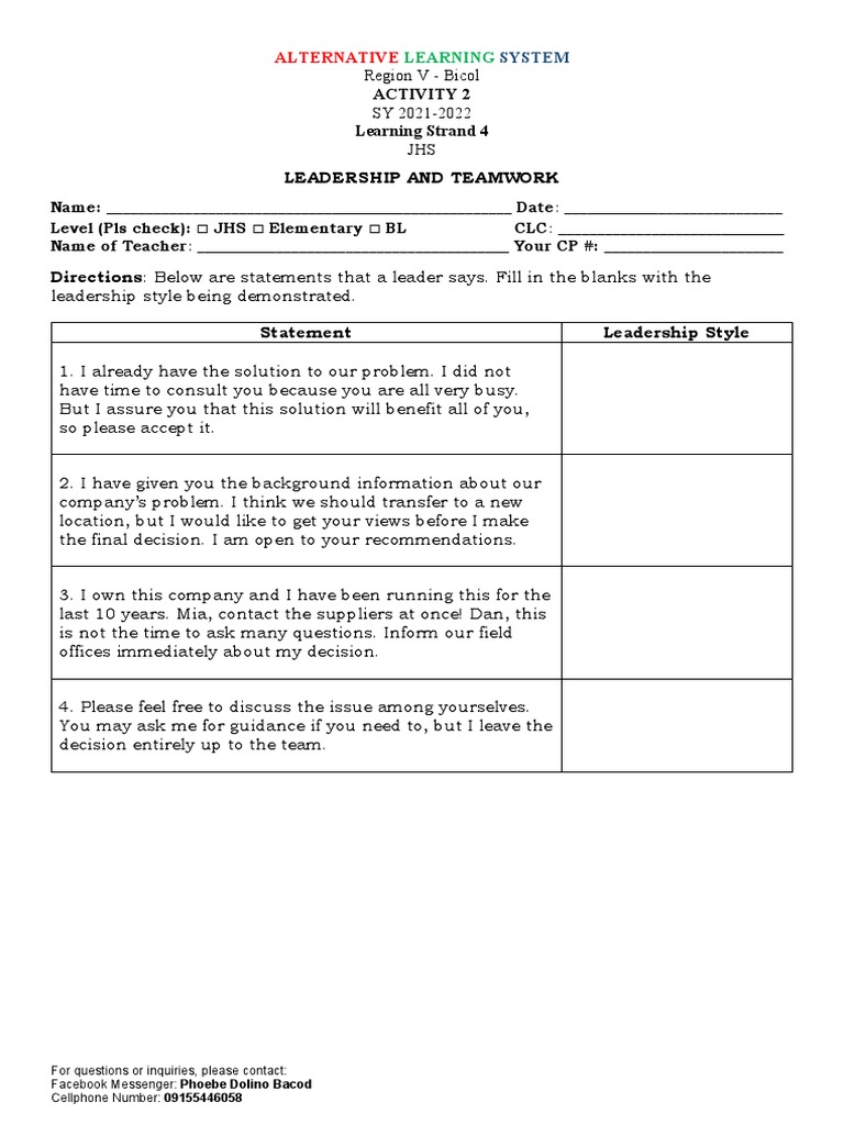 Module 3 Leadership and Teamwork Activity 2 | PDF