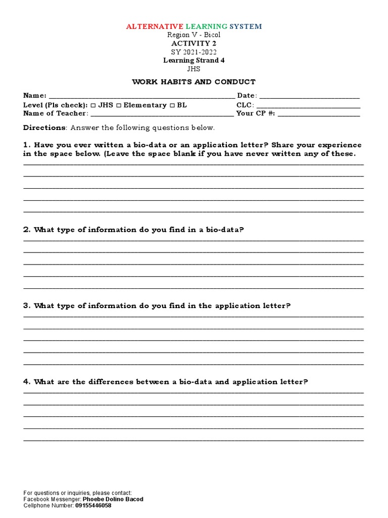 Module 4 Work Habits and Conduct Activity 2 | PDF