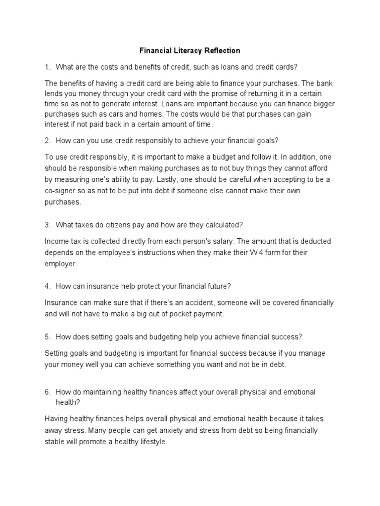 Financial Literacy Reflection | PDF