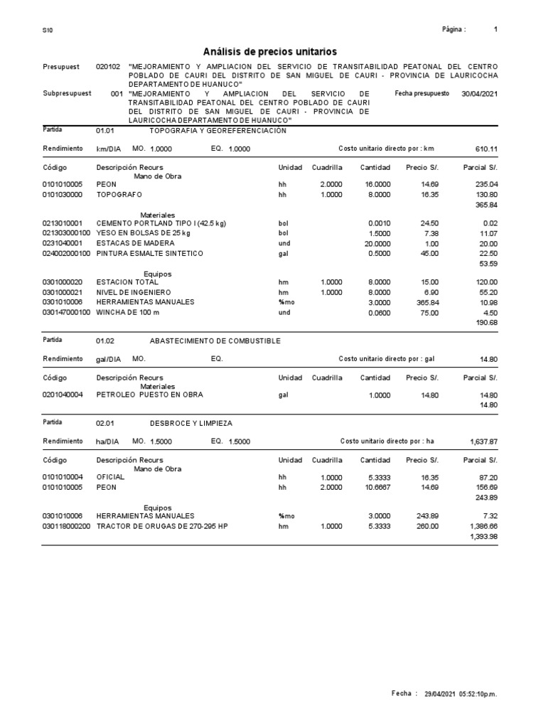 Seagate Crystal Reports - APU PROY COMPLETO | PDF | Ingeniería ...