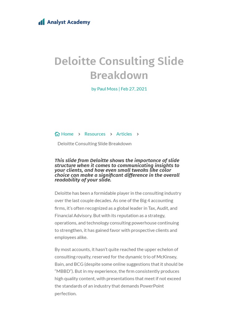 Deloitte Consulting Slide Breakdown - Analyst Academy | PDF | Chart ...