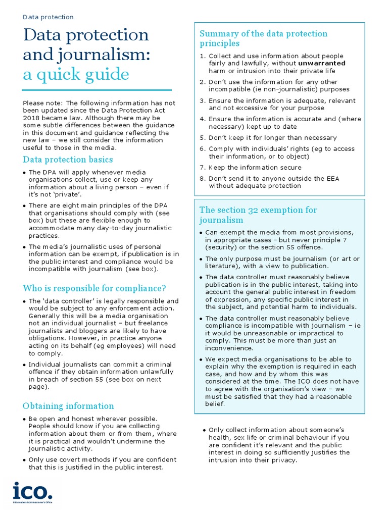 A Quick Guide: Data Protection and Journalism | PDF | Information ...