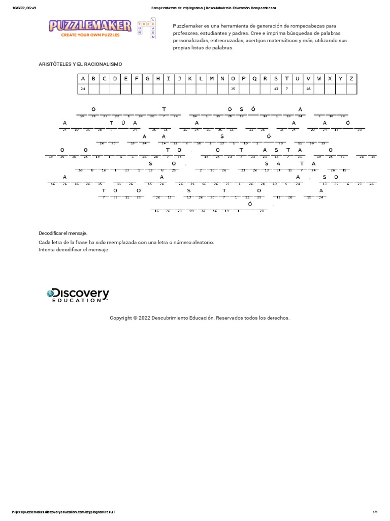 Rompecabezas de Criptograma - Descubrimiento Educación Rompecabezas 5 | PDF