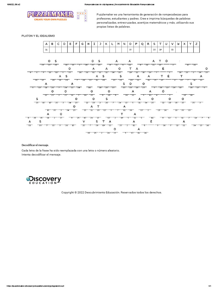 Rompecabezas de Criptograma - Descubrimiento Educación Rompecabezas.1 | PDF