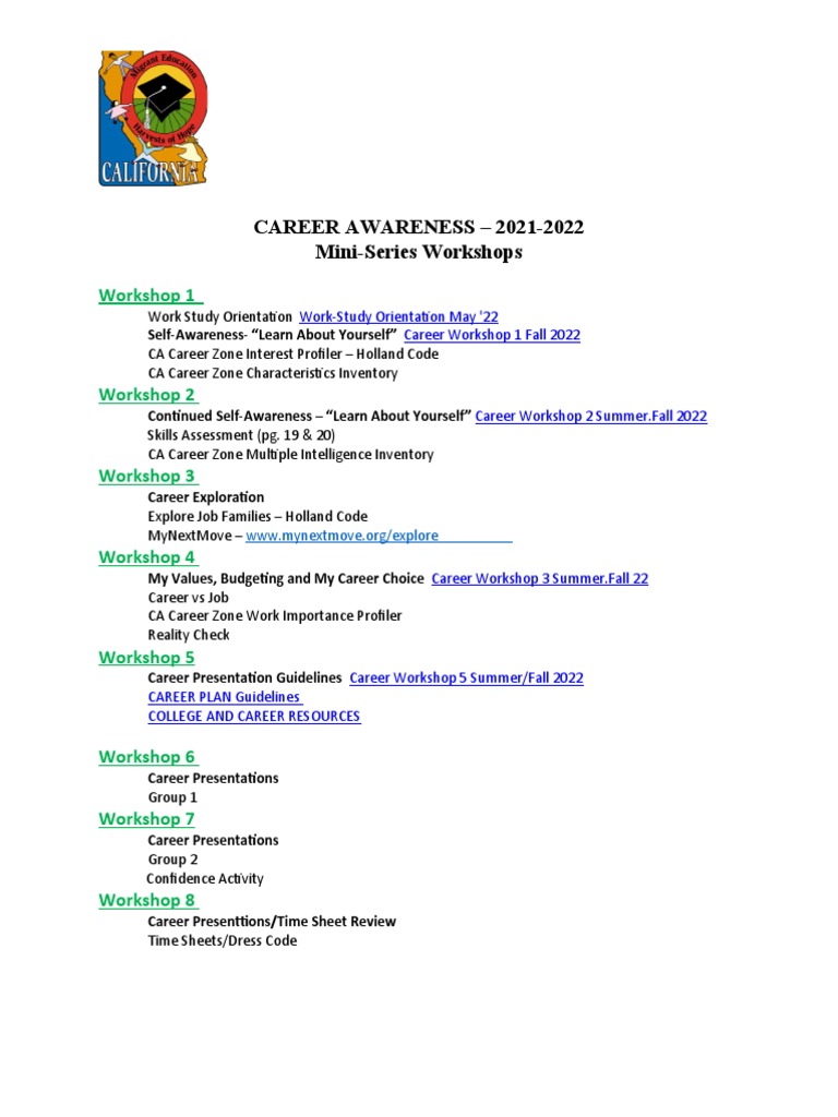 Career Awareness Workshops 2021-2022 | PDF