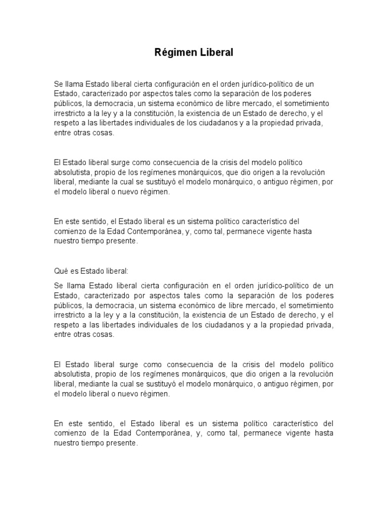 Régimen Liberal | PDF | Liberalismo | Estado (política)