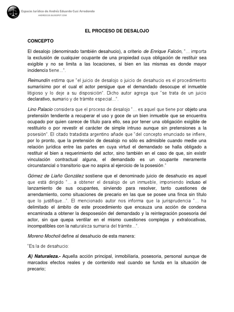 ARTICULO El-Proceso-De-Desalojo | PDF | Ley procesal | Propiedad