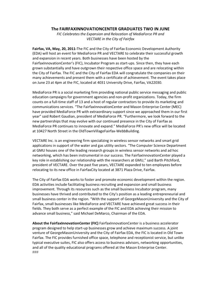 FIC Graduation June 2011 | PDF | George Mason University | Entrepreneurship