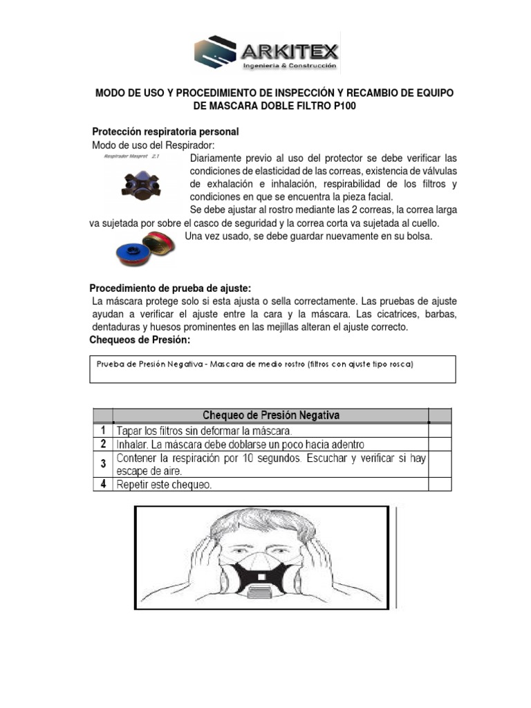 Uso y Mantenimiento de Máscaras P100 | PDF