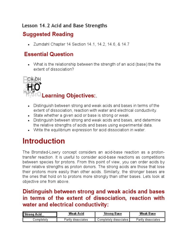 Lesson 14.2 Acid and Base Strengths | PDF | Acid | Hydroxide