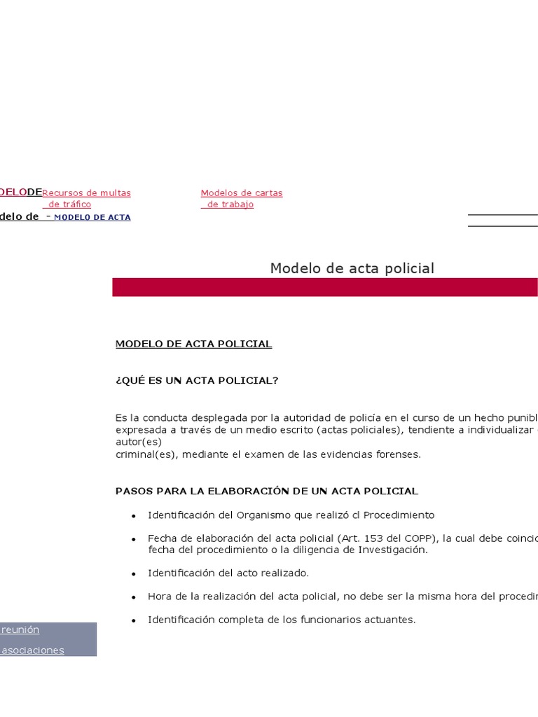 Modelo de Acta Policial: Recursos de Multas de Tráfico Modelos de Cartas de Trabajo | PDF ...