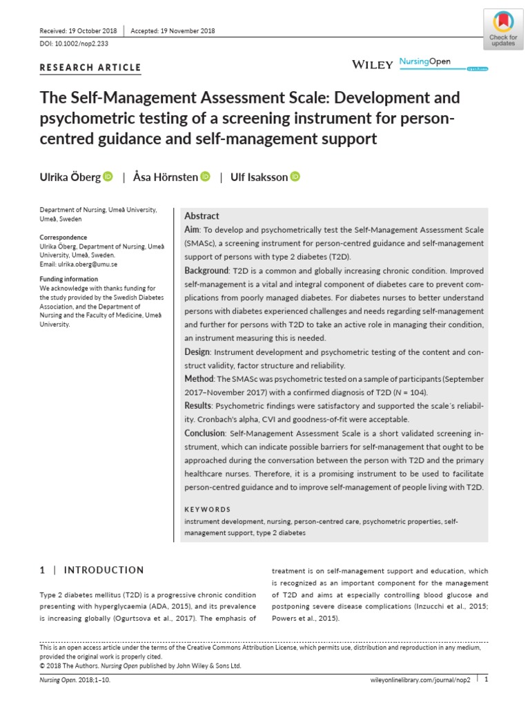 The Self-Management Assessment Scale Development A | PDF | Factor ...