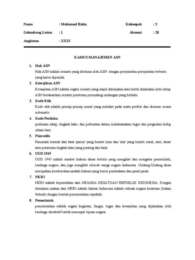 Kamus Manajemen ASN dan Etika Profesi | PDF