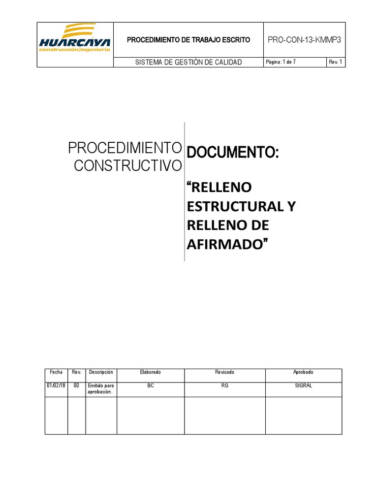 Procedimiento de Relleno Estructural y Afirmado | PDF | Fundación ...