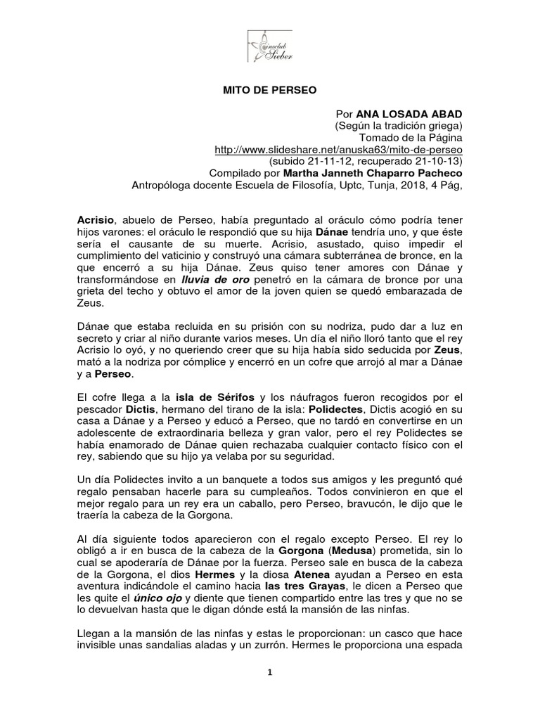 Mito de Perseo | PDF | Religión Griega Antigua | Mitología