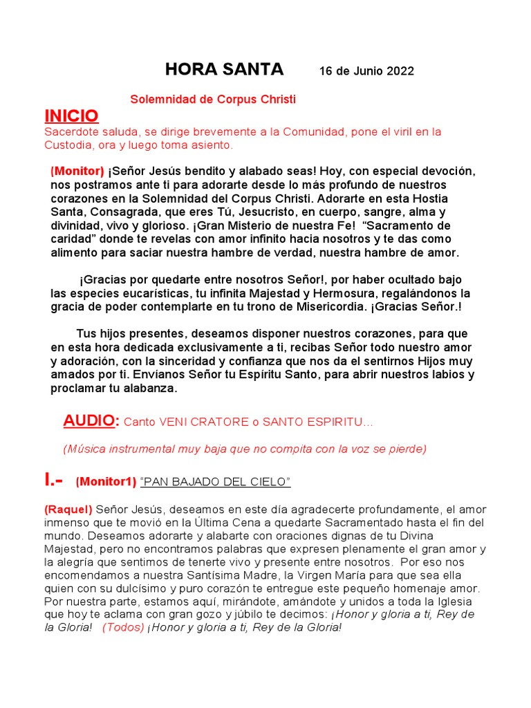 Hora Santa Corpus Christi | PDF | eucaristía | Adoración Cristiana Y Liturgia