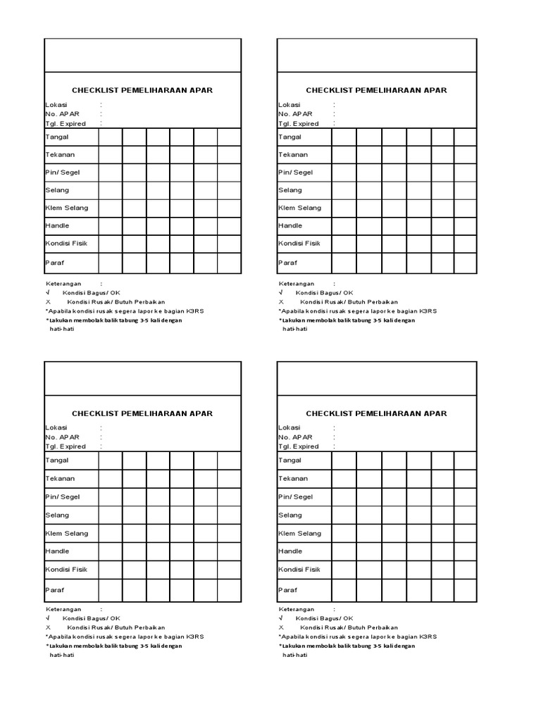 Checklist Pemeliharaan APAR | PDF