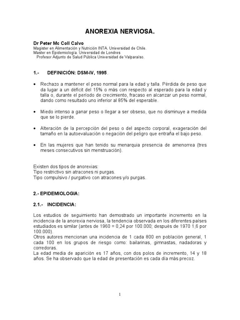 Anorexia Nerviosa: Definición y Manejo | PDF | Anorexia nerviosa ...