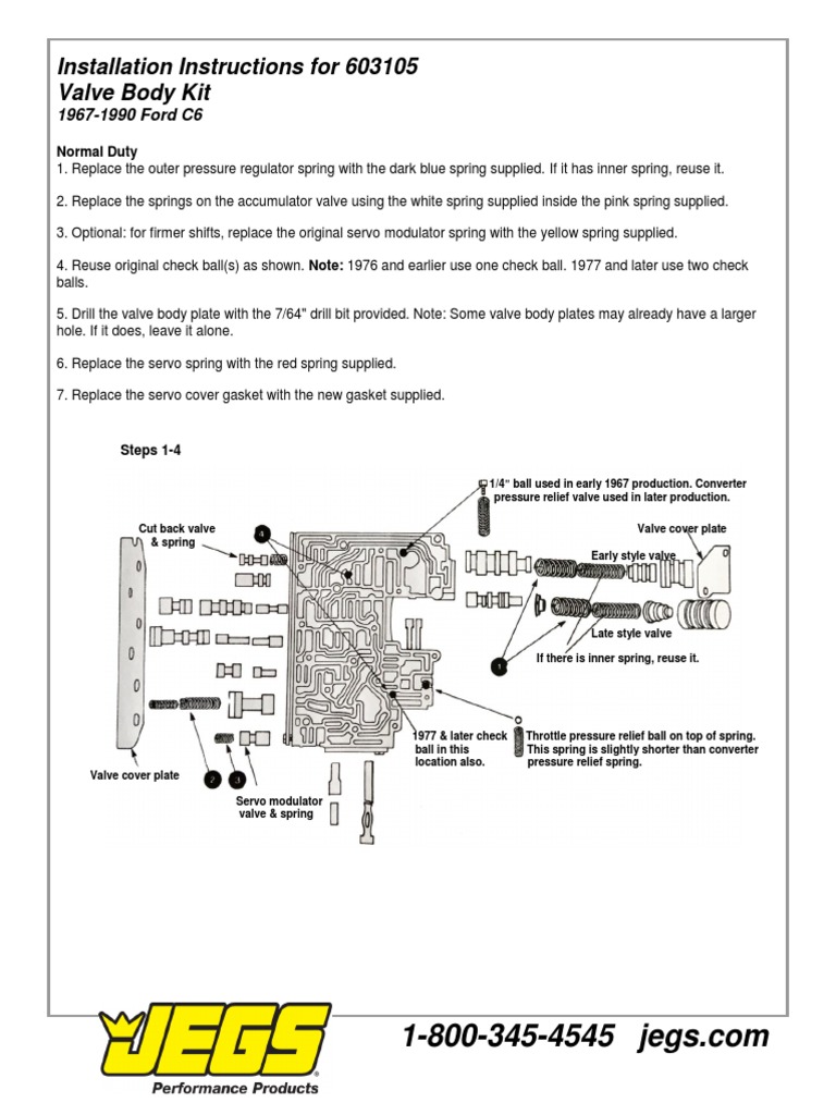 Installation Instructions For 603105 Valve Body Kit: 1967-1990 Ford C6 ...