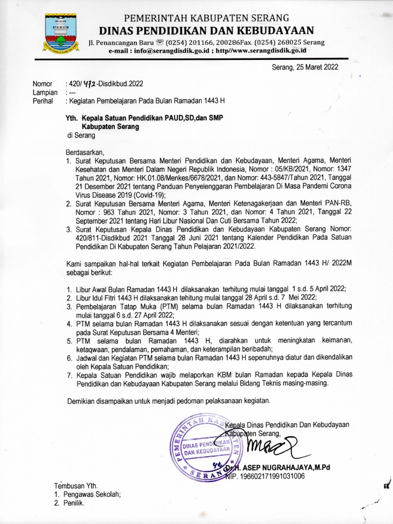 Surat Edaran Pembelajaran Pada Bulan Ramadhan | PDF
