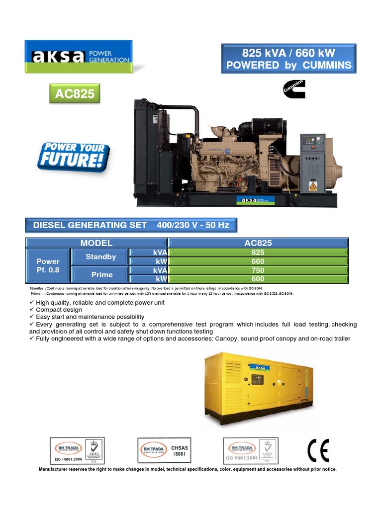 AC825 AC825: 825 825 kVA kVA / 660 KW / 660 KW | PDF | Mains ...