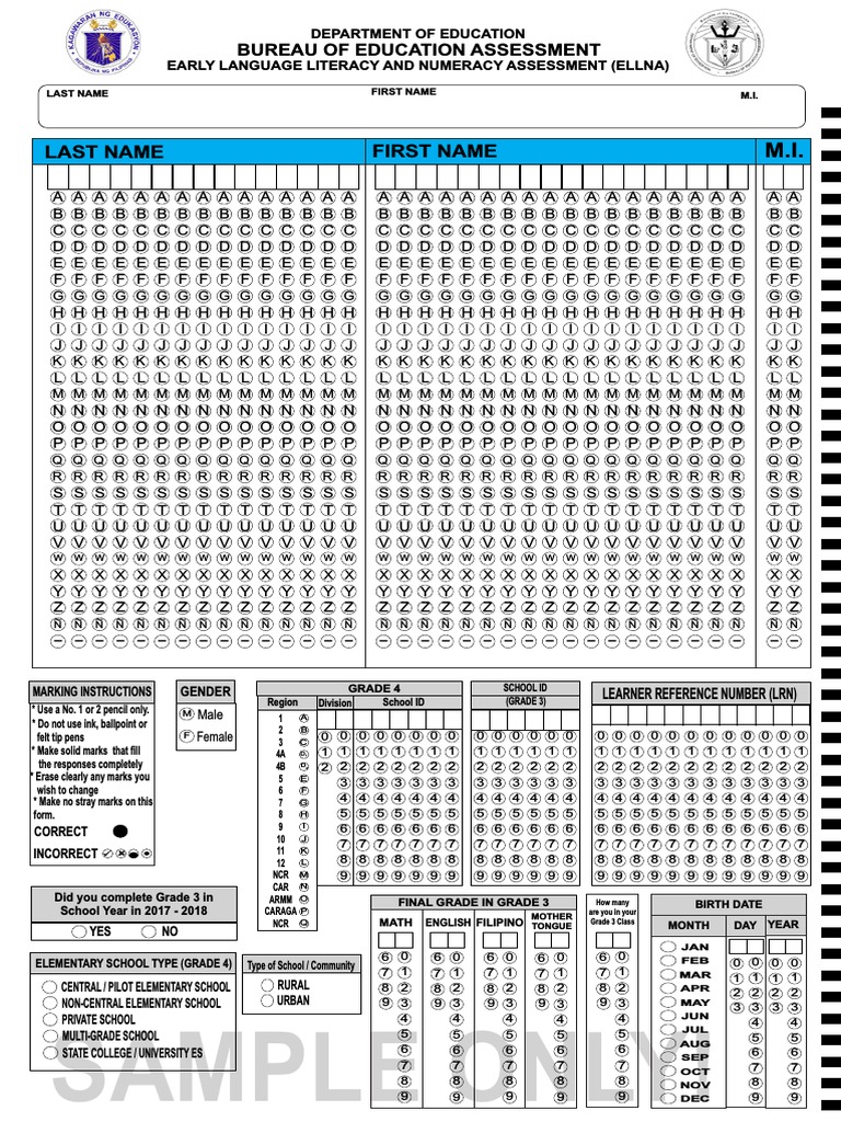 Grade 4 ELLNA Assessment Form | PDF