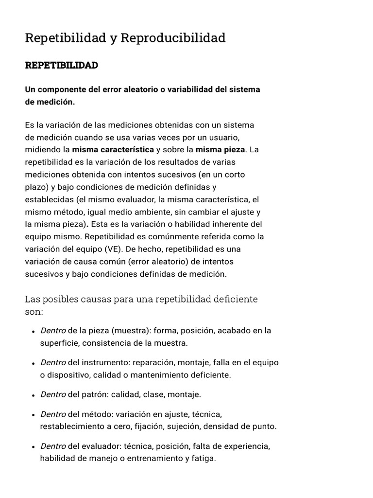 Medición: Repetibilidad y Reproducibilidad | PDF | Medición | Diferencia
