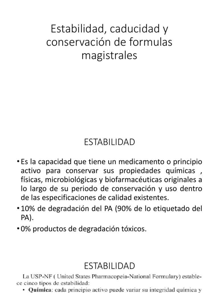 Estabilidad, Caducidad y Conservación de Formulas Magistrales | PDF