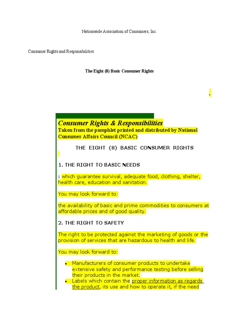 The Eight Basic Consumer Rights | Download Free PDF | Consumer ...