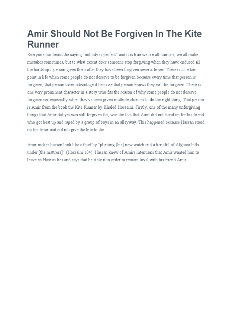 Amir Should Not Be Forgiven in The Kite Runner | PDF