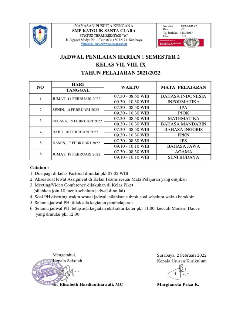 Jadwal PH1 Semester 2 | PDF